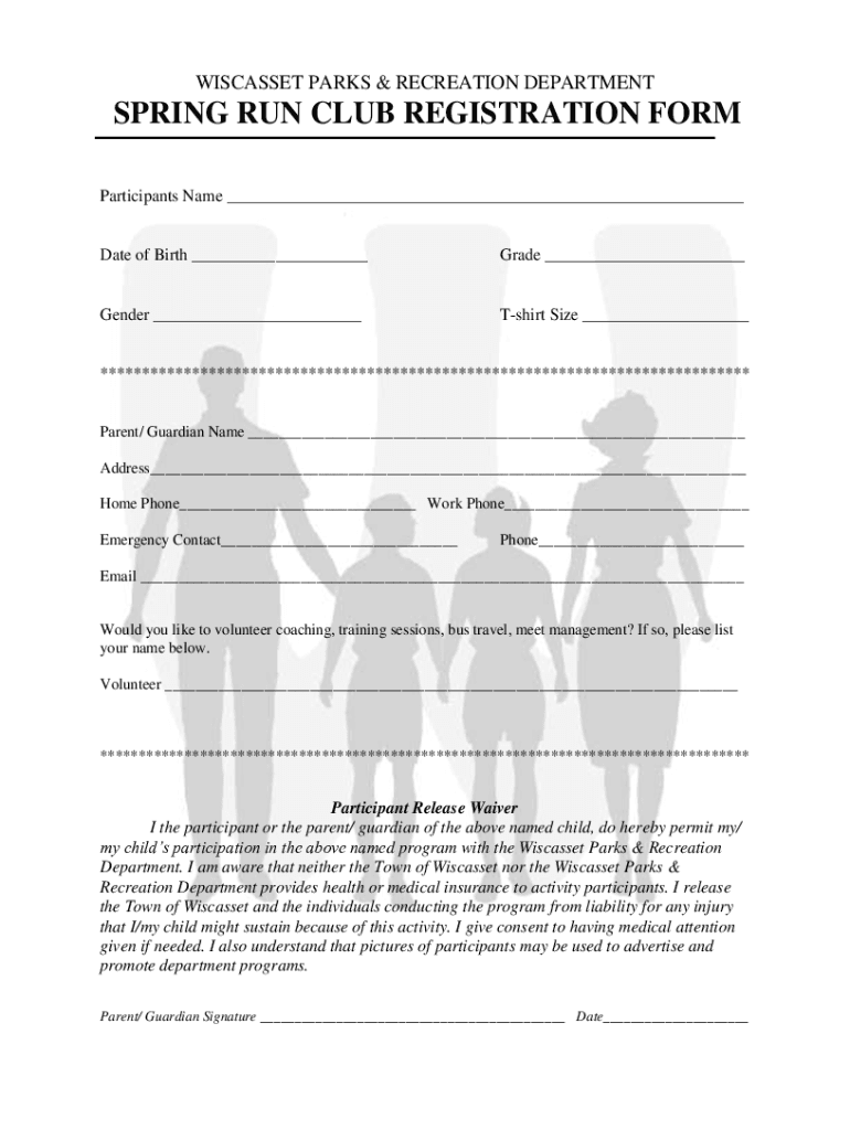 Fillable Online WCC REGISTRATION FORM - wiscassetrec.com Fax Email ...