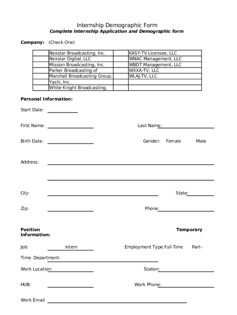 Internship Demographic Doc Template | pdfFiller