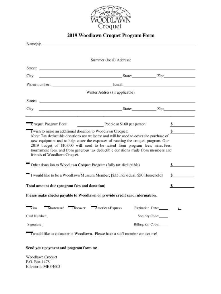 Fillable Online 2019 Woodlawn Invitational Croquet Tournament Entry Form ... Fax Email Print ...