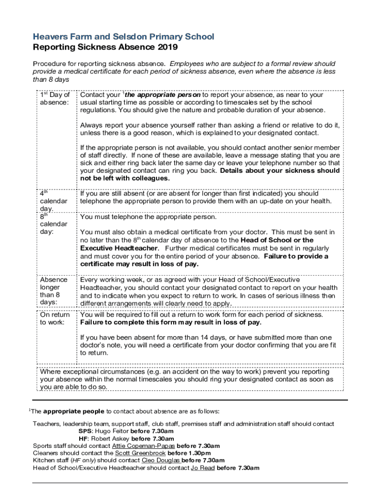 Fillable Online Reporting Sickness and Return to Work form 2019.docx ...