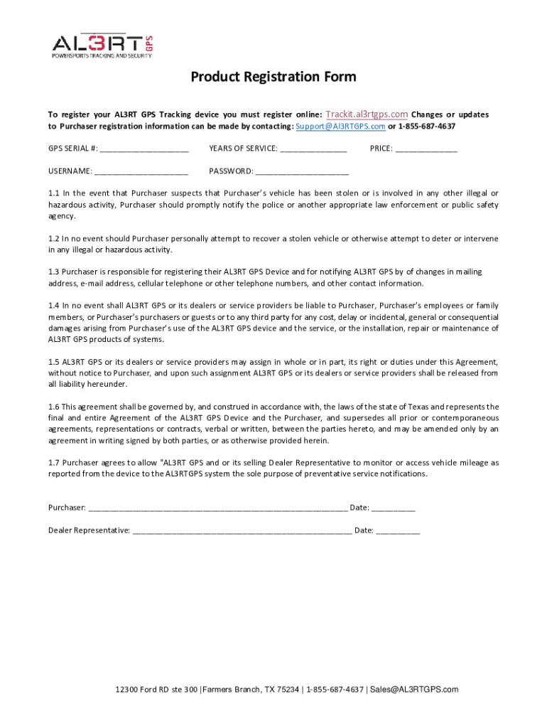 Fillable Online To register your AL3RT GPS Tracking device you must ...