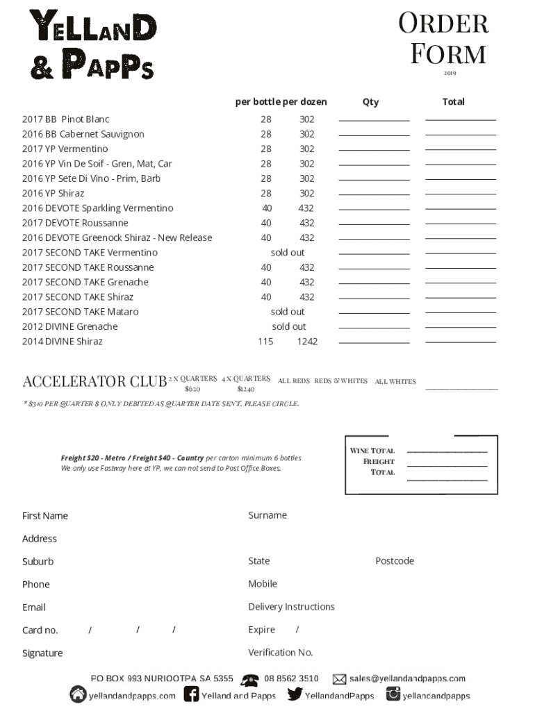 Fillable Online Order Form November 2019 Fax Email Print - pdfFiller