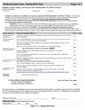 Fillable Online Textbook Order Form - Spring 2019 Term Fax Email Print ...