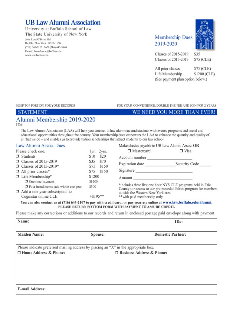 Fillable Online UB Law Alumni Association Membership Form. membership ...