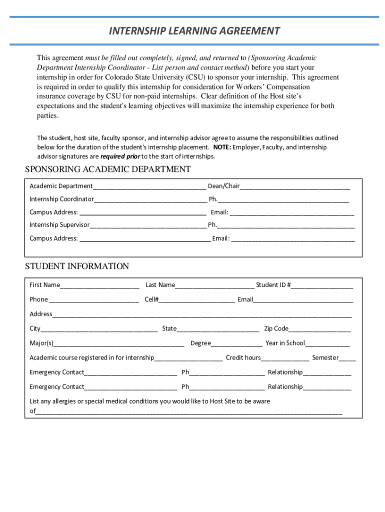 Fillable Online rmi prep colostate 10+ Internship Learning Agreement ...