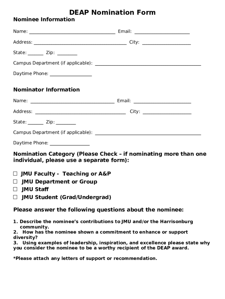 DEAP Nomination Doc Template | pdfFiller