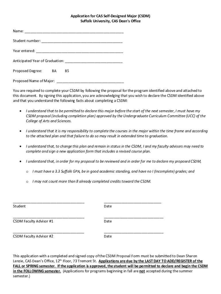 Fillable Online Application for CAS Self-Designed Major (CSDM) Suffolk ...