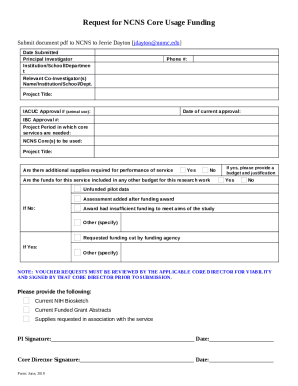 Request for NCNS Core Usage Funding Doc Template | pdfFiller