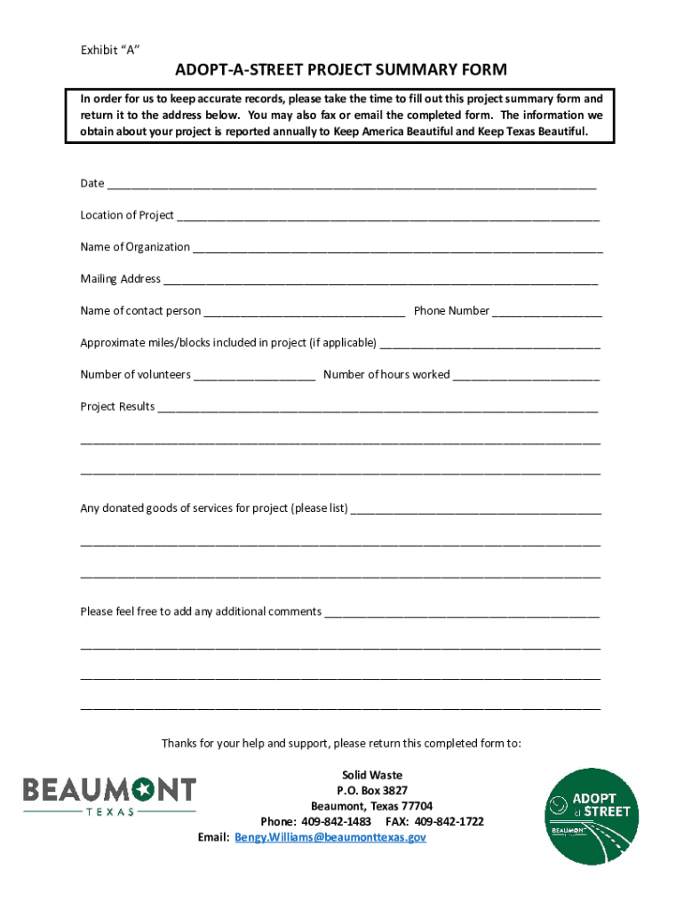 Fillable Online Doc Project Summary TemplateProject Records Management ...