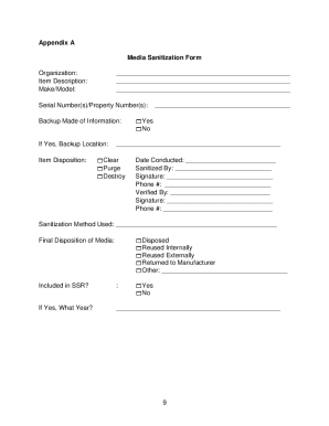 Fillable Online Appendix A Media Sanitization Form - Internal Revenue ...