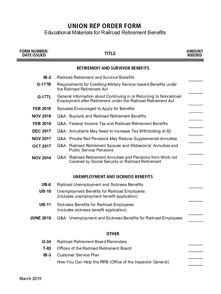 Fillable Online UNION REP ORDER FORM Educational Materials ... - Home ...