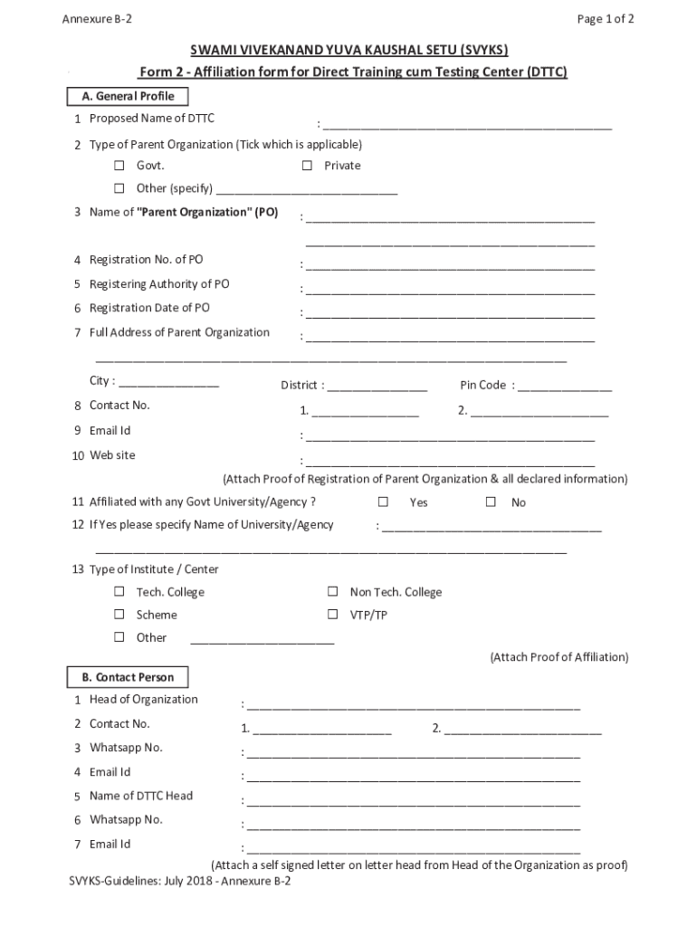 Fillable Online Form 2 - Affiliation form for Direct Training cum ...