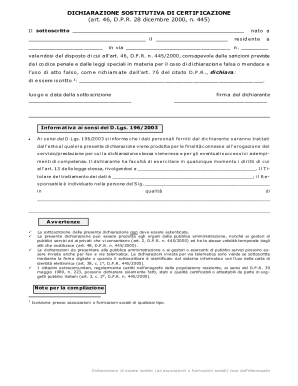 Fillable Online DICHIARAZIONE SOSTITUTIVA DI CERTIFICAZIONE (art. 46 D ...