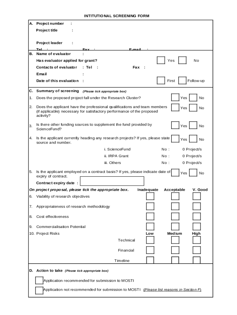 INTITUTIONAL SCREENING Doc Template | pdfFiller