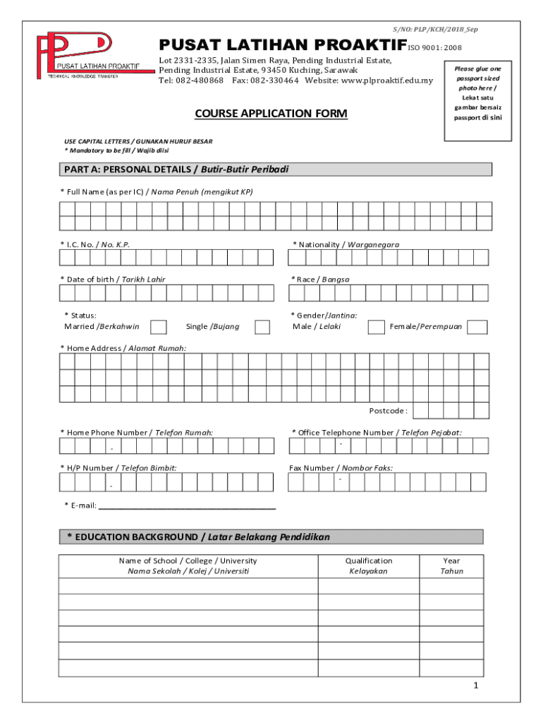 Fillable Online plproaktif edu PLP Course Application Form (Updated Sep ...