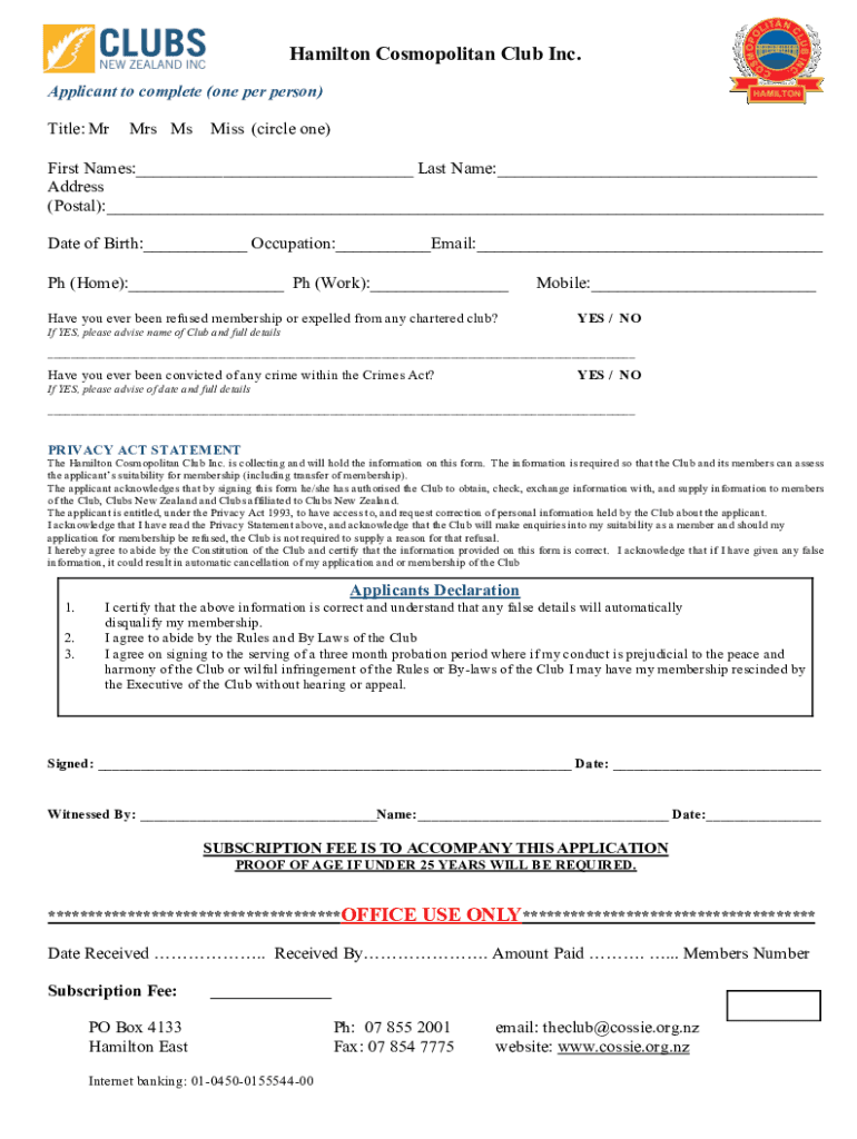 Fillable Online A copy of the Clubs Constitution and By-Laws Included ...