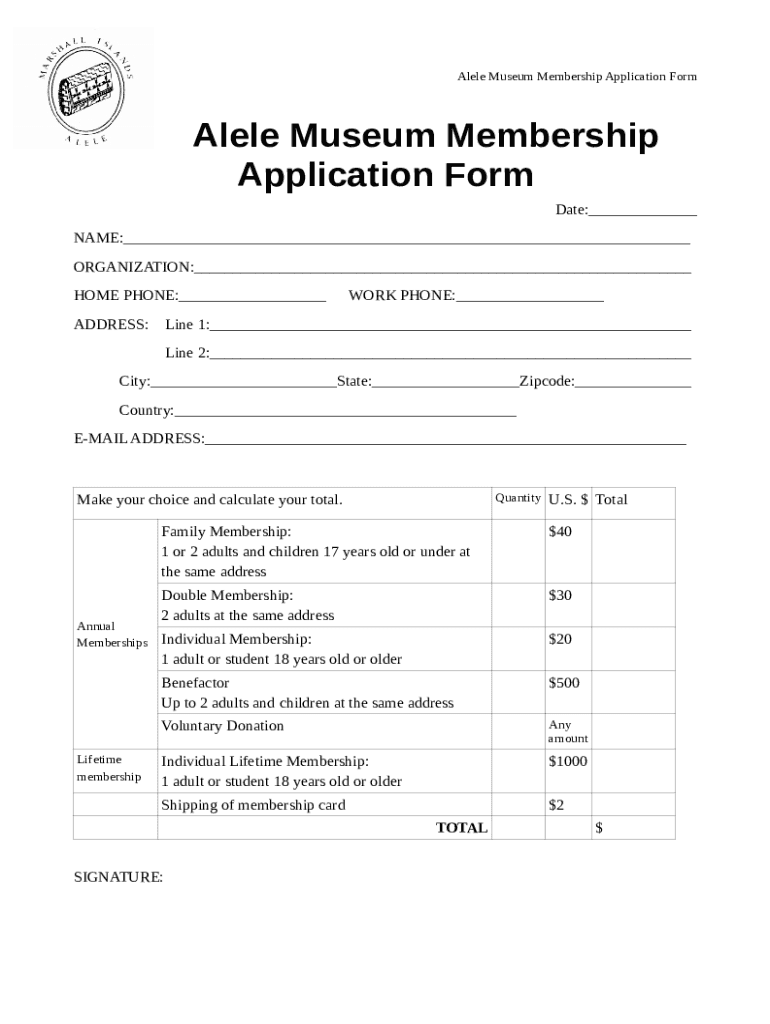 Fillable Online Alele Museum Membership Application Form Fax Email ...