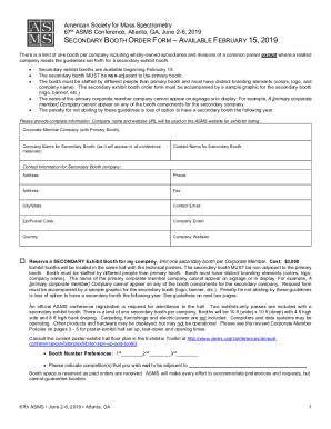 Fillable Online Secondary Booth Order Form 2019 Fax Email Print - pdfFiller