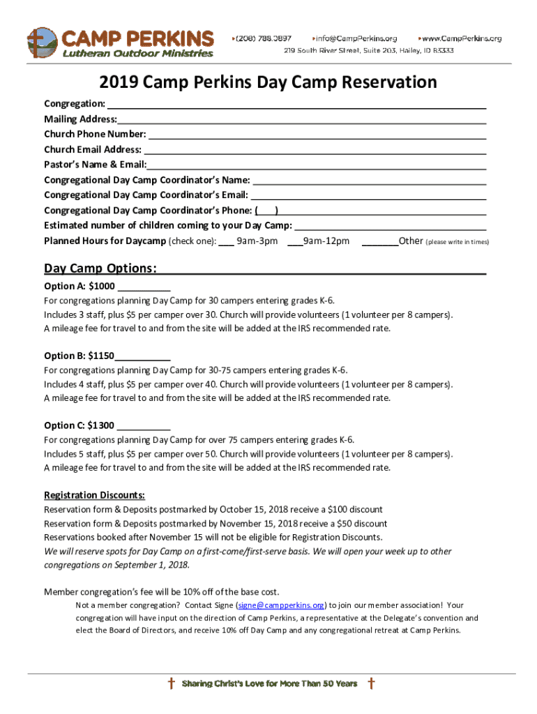 Fillable Online 2019 Day Camp Reservation Form Fax Email Print - pdfFiller