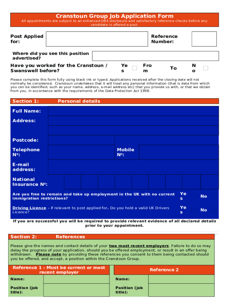 Job Application Template - Cranstoun Doc Template | pdfFiller