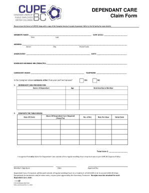 Fillable Online DEPENDANT CARE Claim Form Fax Email Print - pdfFiller