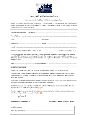 Fillable Online Gift Aid Declaration Form (For UK tax payers) Fax Email ...