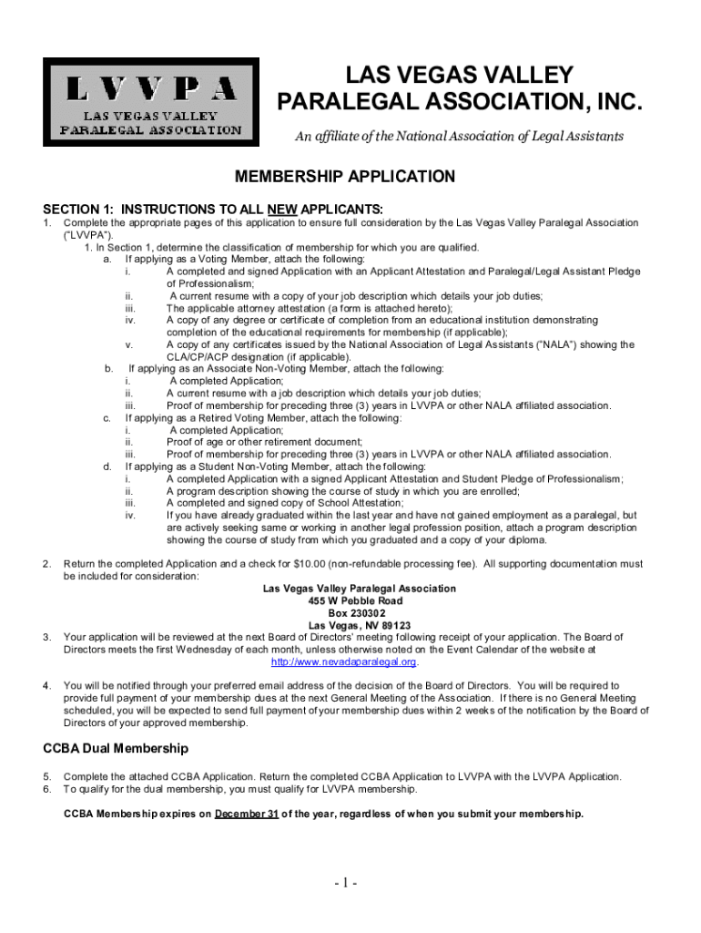 Fillable Online LAS VEGAS VALLEY PARALEGAL ASSOCIATION, INC. Fax Email ...