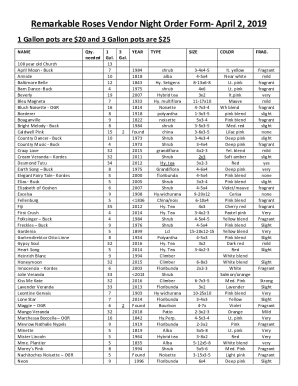 Fillable Online Remarkable Roses Vendor night order form, 2019.docx Fax ...