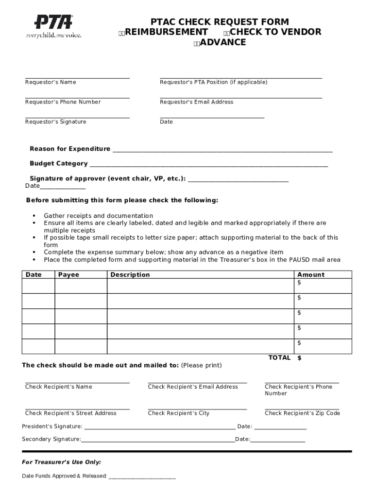 PTAC CHECK REQUEST Doc Template | pdfFiller