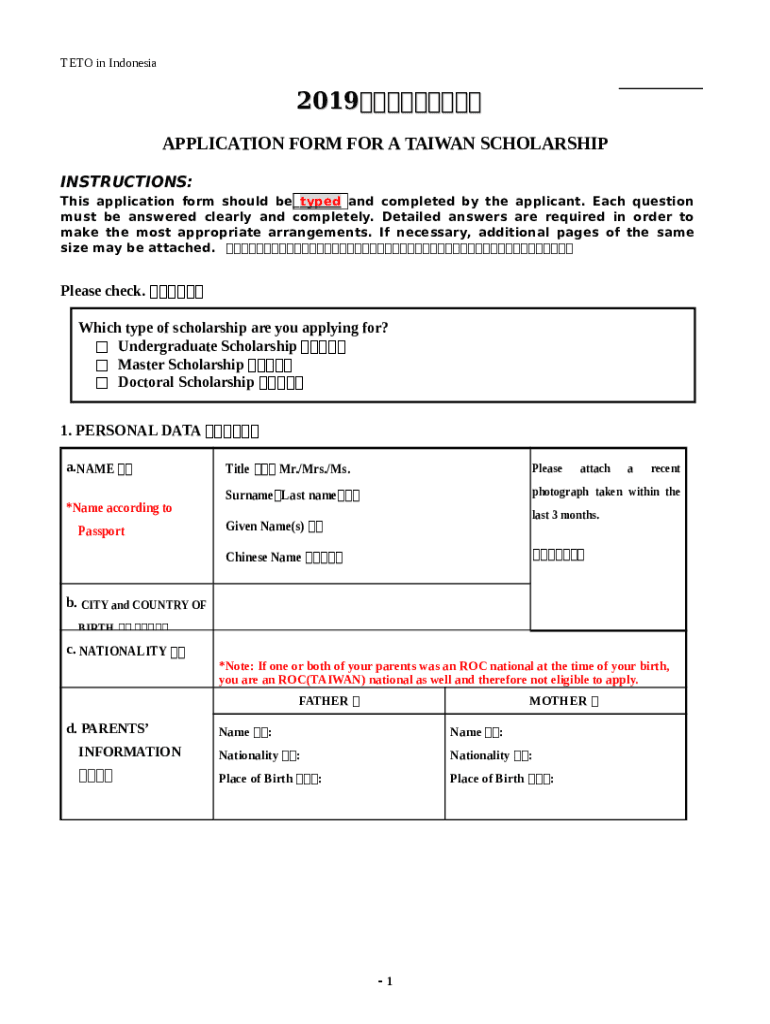 APPLICATION FOR A TAIWAN SCHOLARSHIP, TECC in India Doc Template ...