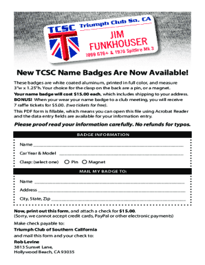 Fillable Online New TCSC Name Badges Are Now Available Fax Email Print ...