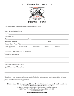 Fillable Online Auction 2019 Donation Form Fax Email Print - pdfFiller