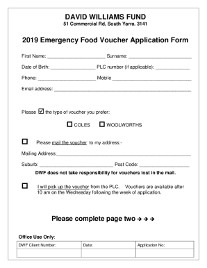 Fillable Online DAVID WILLIAMS FUNDFood Voucher Application Form Fax ...