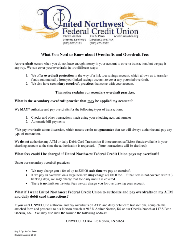 Fillable Online PDF What You Need to Know about Overdrafts and Overdraft Fees ... Fax Email ...