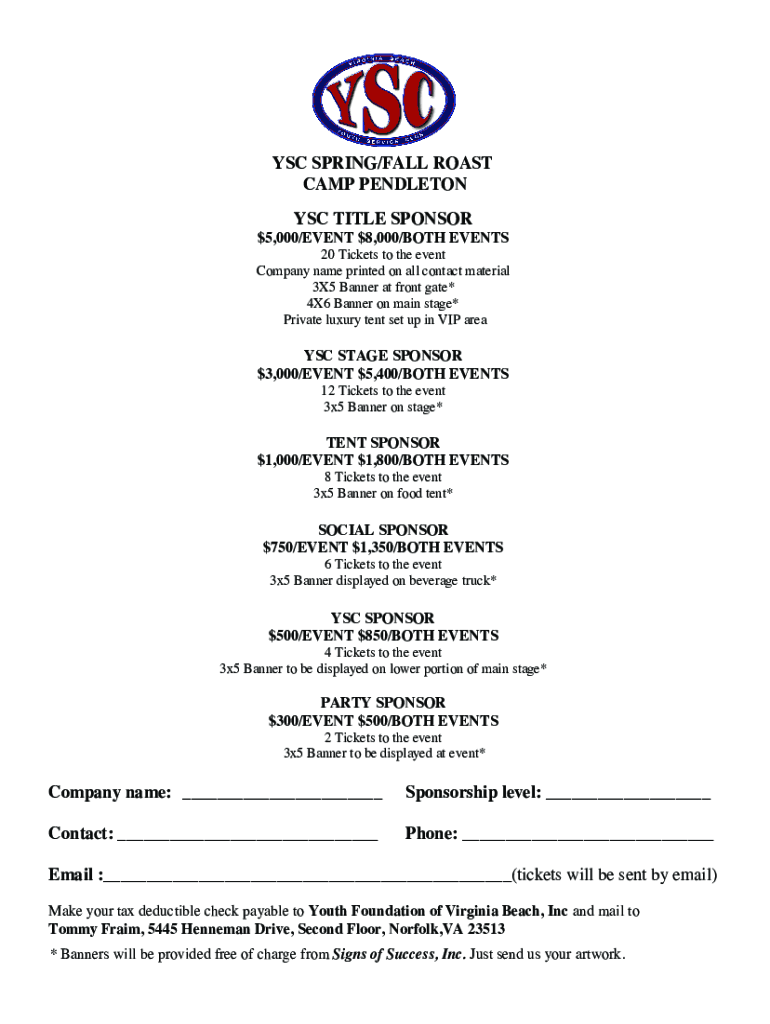 Fillable Online YSC Sponsor Form 2019 Fax Email Print - pdfFiller