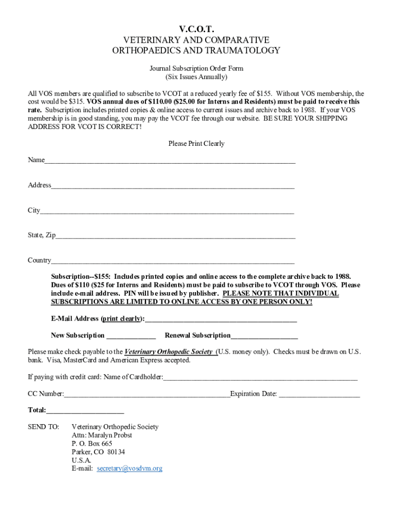 Fillable Online V.C.O.T. subscription form 2018-2019.pdf Fax Email ...