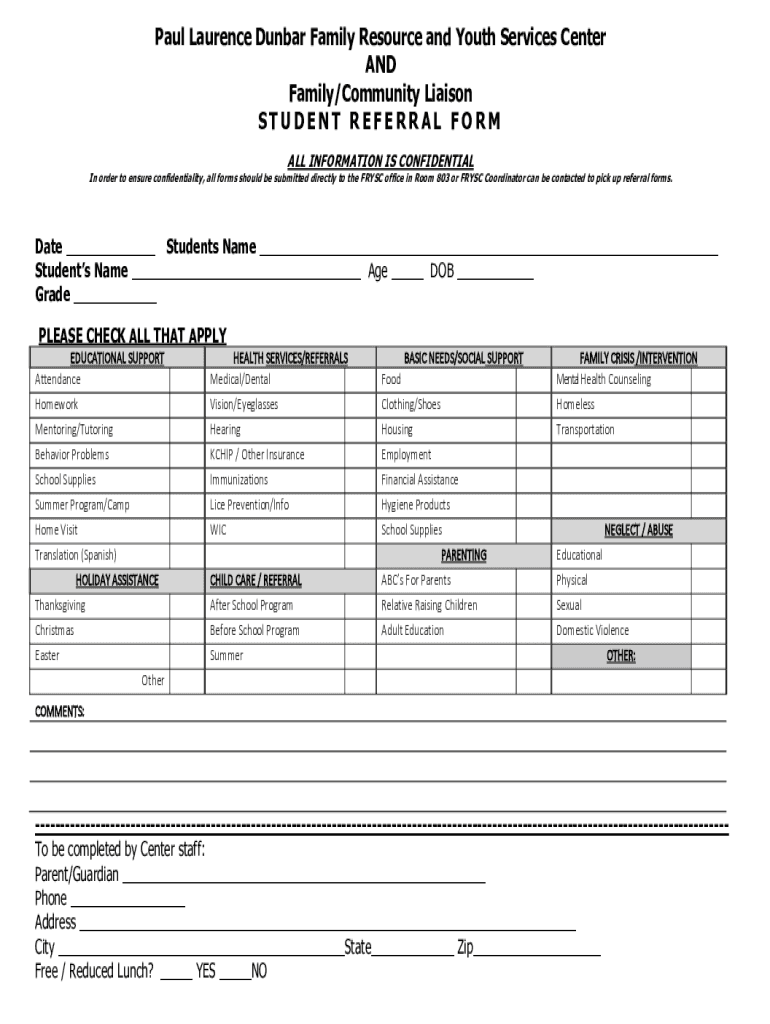 Fillable Online STUDENT REFERRAL FORM - Fayette County Public Schools ...