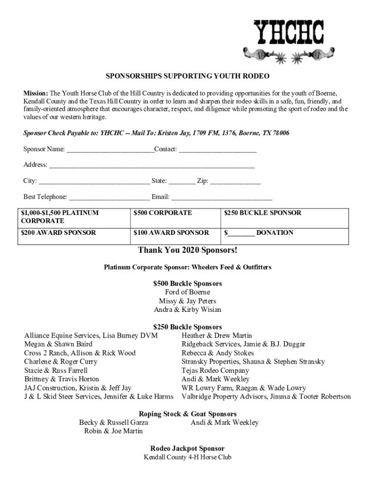 Fillable Online SPONSOR FORM SUPPORTING YOUTH RODEO Fax Email Print ...