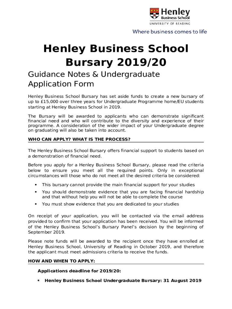 Henley Business School Bursary has set aside funds to create a new bursary of up to 15,000 over ...