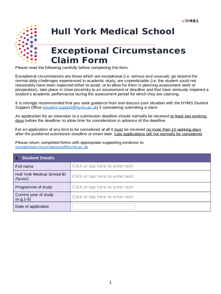 Exceptional circumstances claim Doc Template | pdfFiller