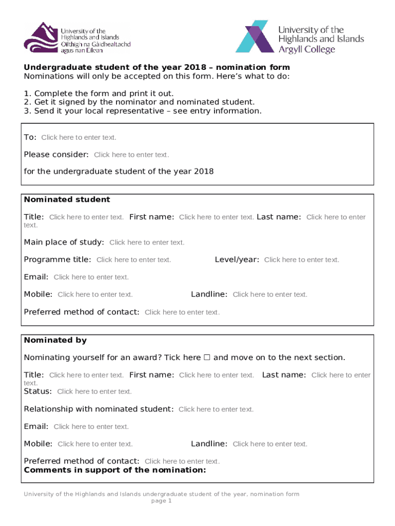 HE Student of the year - Nomination Doc Template | pdfFiller