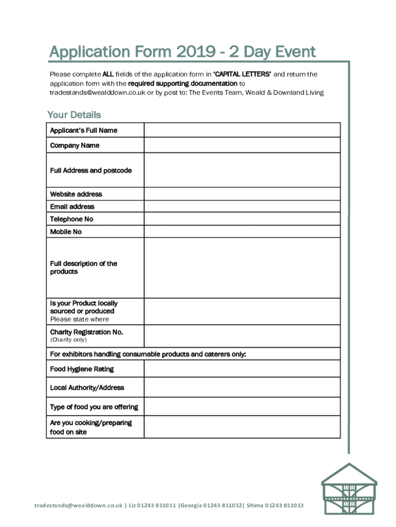 Fillable Online Application Form 2019 - 2 Day Event - Weald and ...