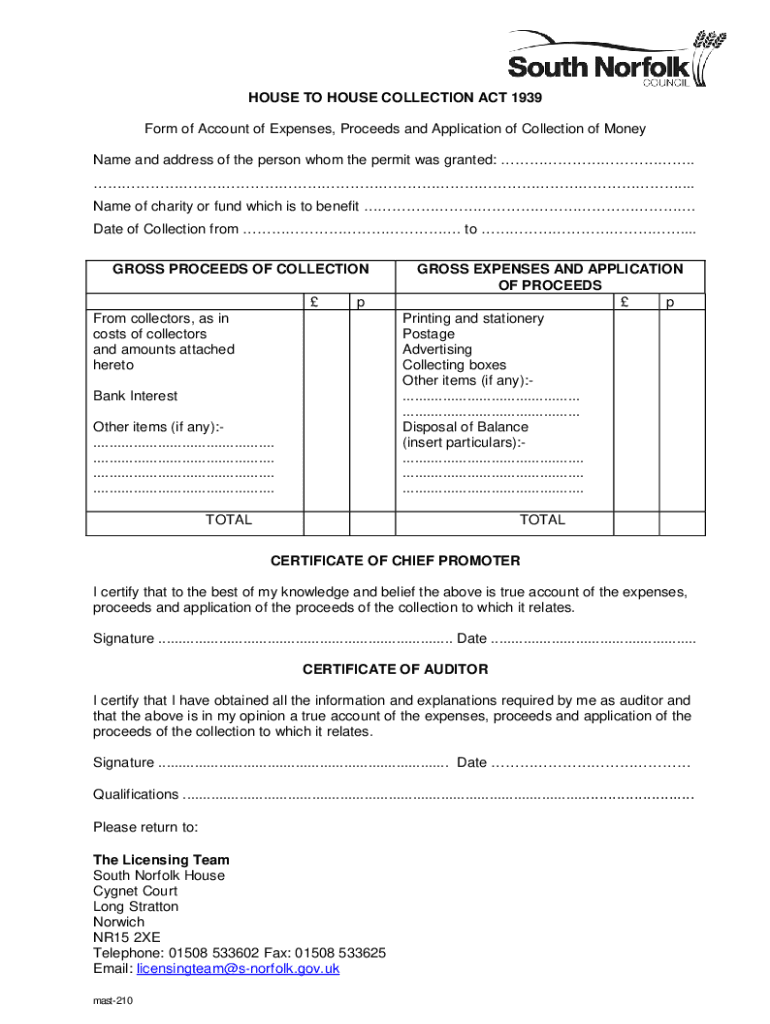 Fillable Online House to house collection return form PDF. House to ...