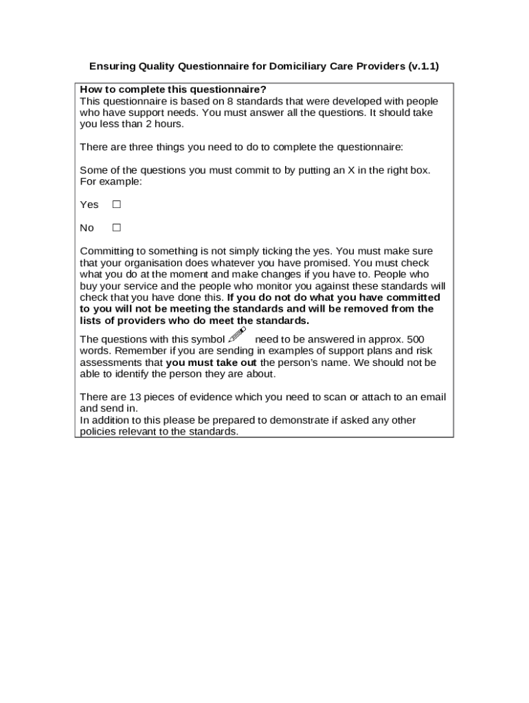 Quality Assurance: Questionnaire - DJ Care Services Doc Template ...