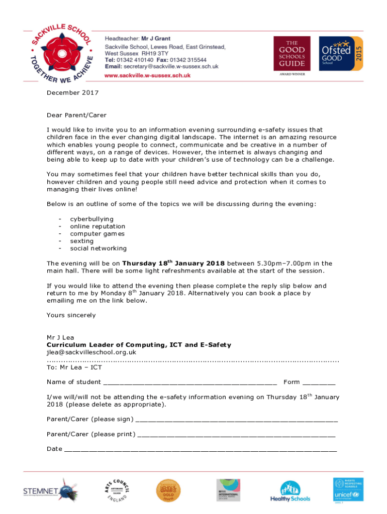 Fillable Online sackville w-sussex sch Sample Invitation Letter to ...
