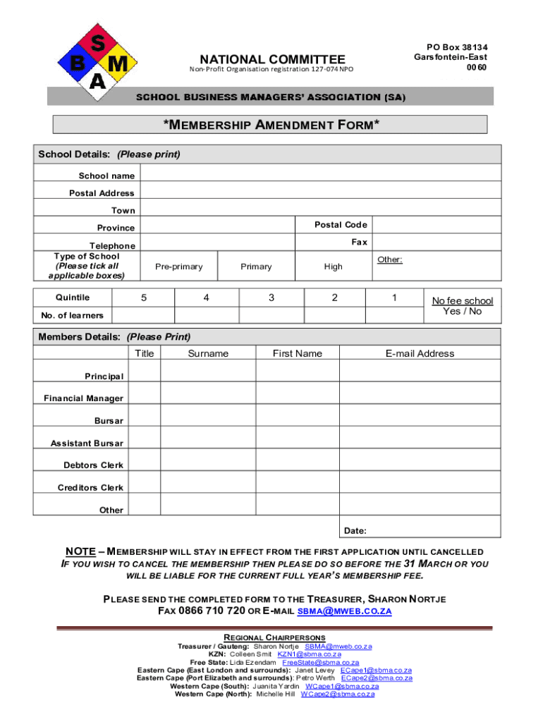 Fillable Online sbma co *MEMBERSHIP AMENDMENT FORM* Fax Email Print ...