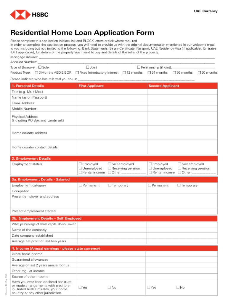 Fillable Online Residential Home Loan Application Form - HSBC Fax Email ...