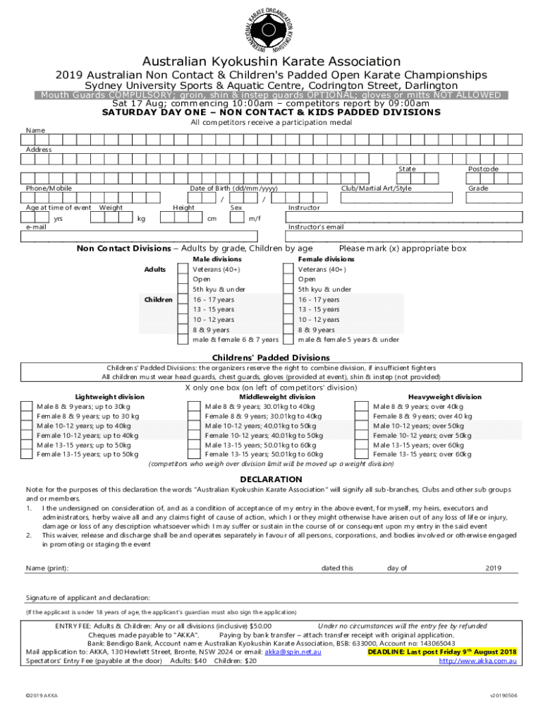 Fillable Online Australian Karate FederationAustralian Kyokushin Karate ...