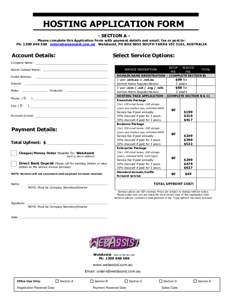 Fillable Online Hosting Service Application Form Fax Email Print ...
