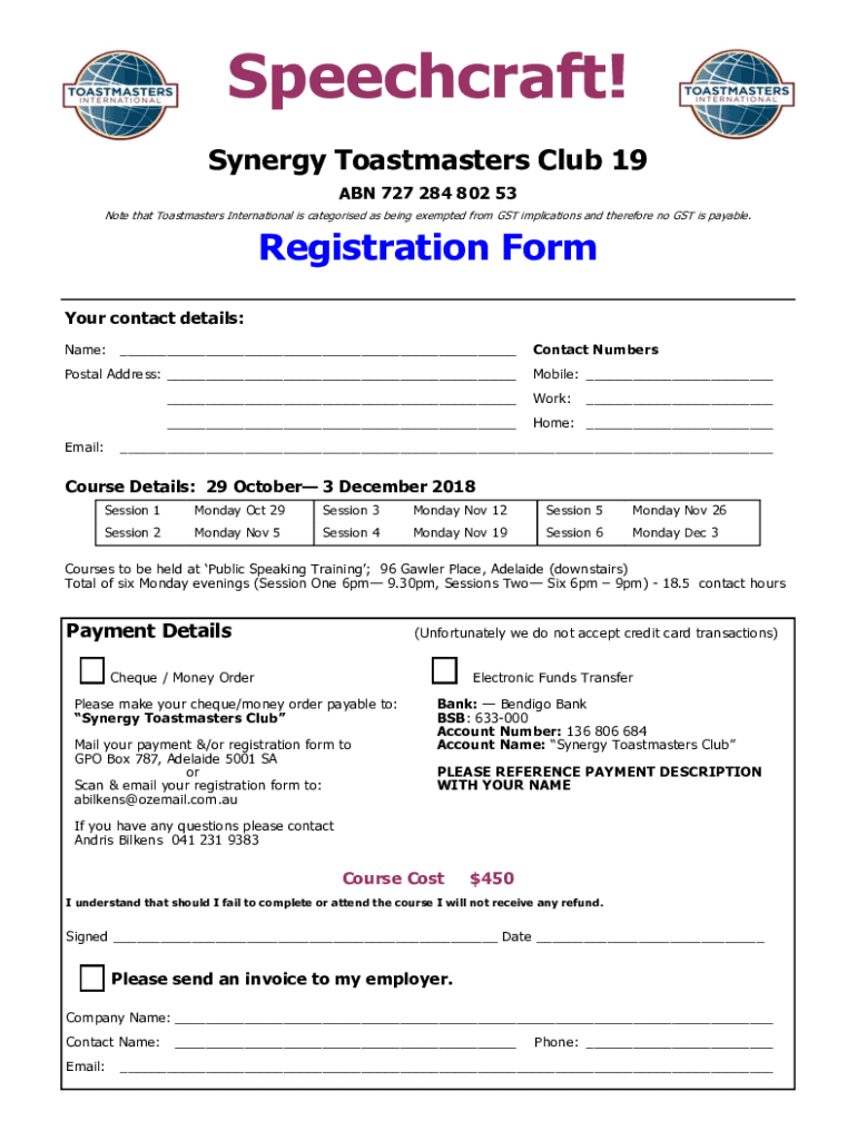 Fillable Online Synergy Toastmasters Club 19 Fax Email Print - pdfFiller